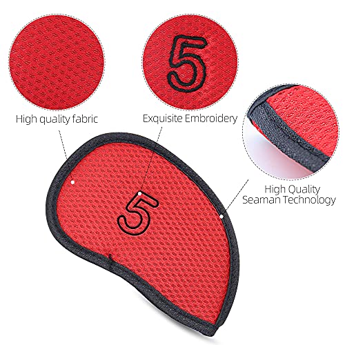 KYTAI 10 pcs/Set Meshy Golf Iron Head Cover Golf Club Headcovers with Magic Tape Fit Most Wedges Irons (Blue) (Red)