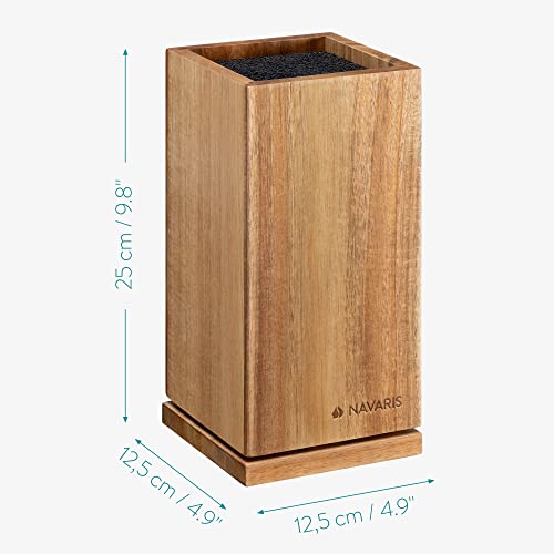 Navaris Rotating Wood Knife Block - Magnetic Universal Holder without Knives - Kitchen Storage with Plastic Bristles and Magnetic Sides - Acacia