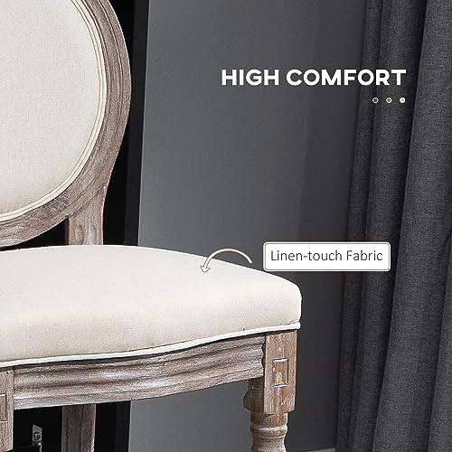 HOMCOM Solid Wood Bar Stools Set of 2, French Country Barstools, Bar Height Chairs with Upholstered Seating and Footrest, 29.5" Seat Height, Beige