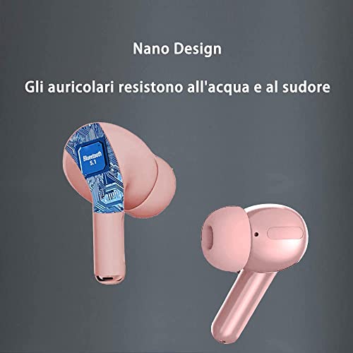 Wireless Earbuds,IPX5 Waterproof Bluetooth Earbuds Stereo Earphone, Bluetooth 5.0 in-Ear Earbuds with Wireless Bluetooth Headphone 30H Playtime, for iPhone/Android (Pink)