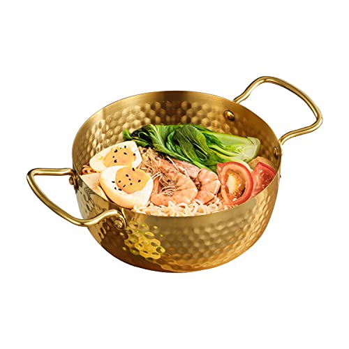 Stainless Steel Noodle Pot for Cooking with Double Handles, Hammered men Pot, Korean Ramen Cooking Pot for Kitchen, Nonstick Ramyun Cooker for Cooking Soup/Curry/Pasta/Stew (Gold)