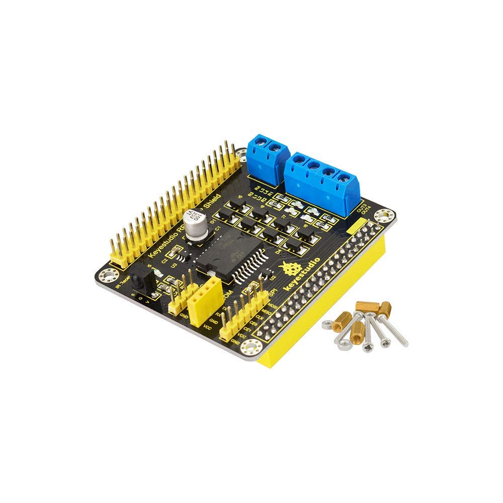 KEYESTUDIO L298P Motor Driver HAT Shield GPIO for Raspberry Pi Model B/B+/A+/2/3/4 Zero and Zero W, High-Power Motor Speed Control Board Dual H Bridge with IR Receiver