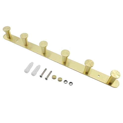 Ulifestar Wall Mounted Coat Rack, Stainless Steel Coat Hooks, Heavy Duty Entryway Hanging Coat Rack, Multi-Purpose Hook Rack Rail with 6 Hooks for Bedroom Bathroom Hallway Garage Garden Office (Gold)