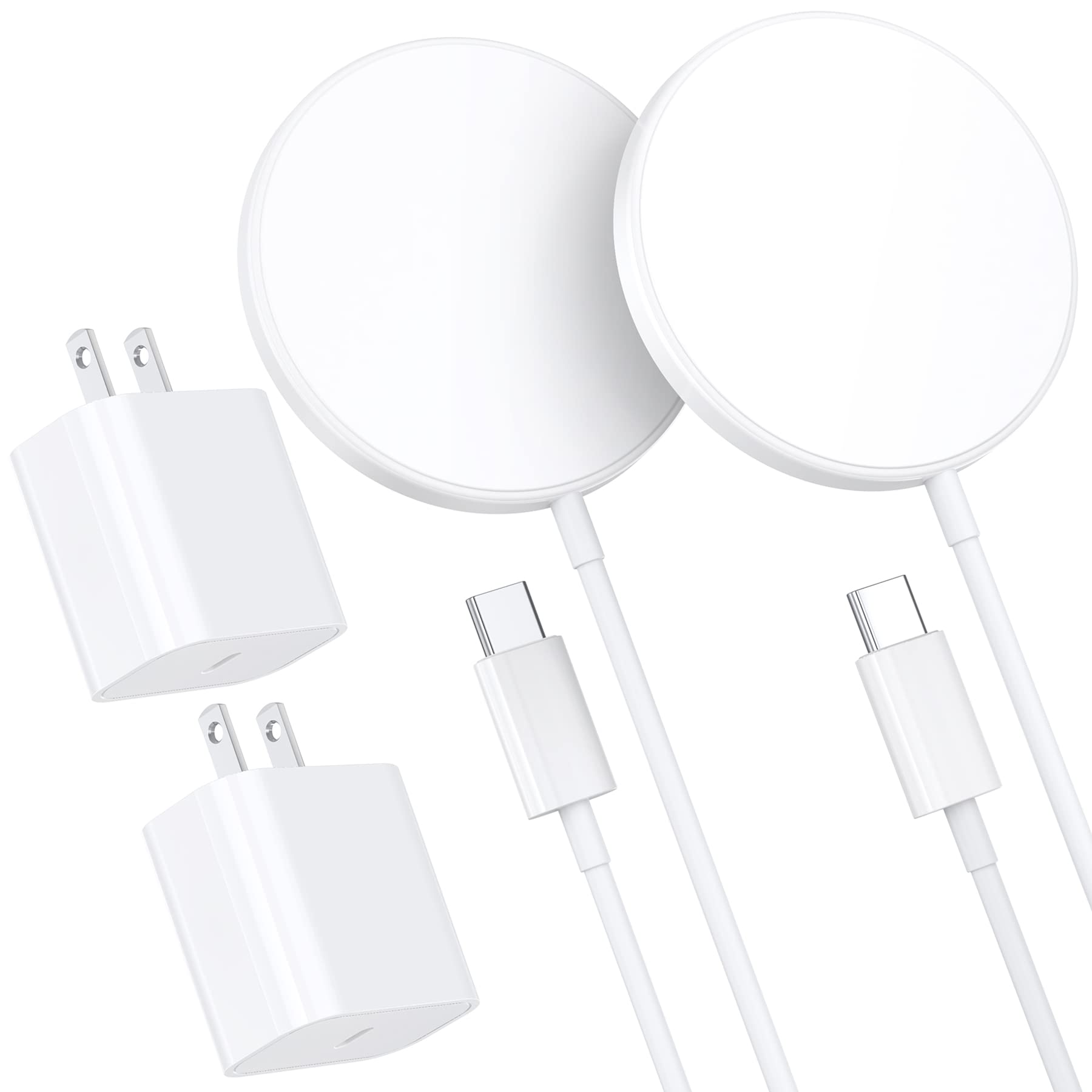 Magnetic Wireless Charger - 2 Pack Mag Safe Magnet Charging Compatible with iPhone 14/14 pro/14 plus/14 pro max/ 13/13 pro/13 pro max/12 pro max, Charger for AirPods 3/2/Pro with 2 USB C Adapter.