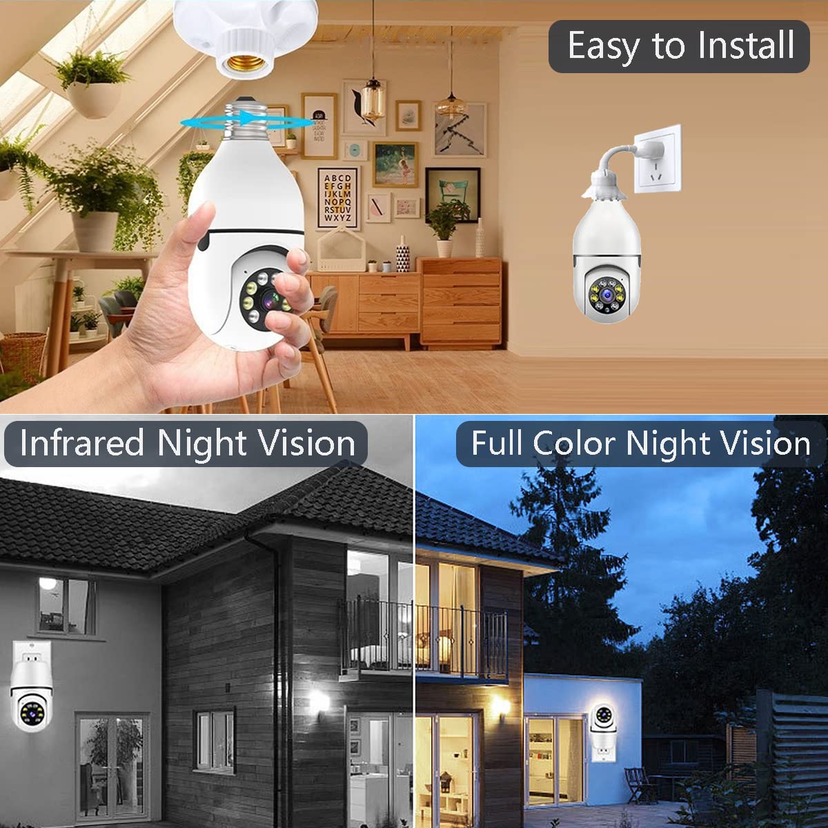 HUMLOIV 1080P Light Bulb Security Camera for Home,5G/2.4G Wireless Outdoor WiFi Surveillance Security Camera,360° Motion Detector/Night Vision/HD/Alarm/Two-Way Audio (2)