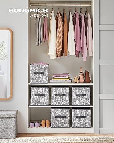 SONGMICS Storage Cubes, Set of 6 Non-Woven Fabric Storage Bins, Cube Drawers for Shelves and Closet Storage, Foldable, for Clothes Toys, Gray with Zigzag Pattern UROB016G01