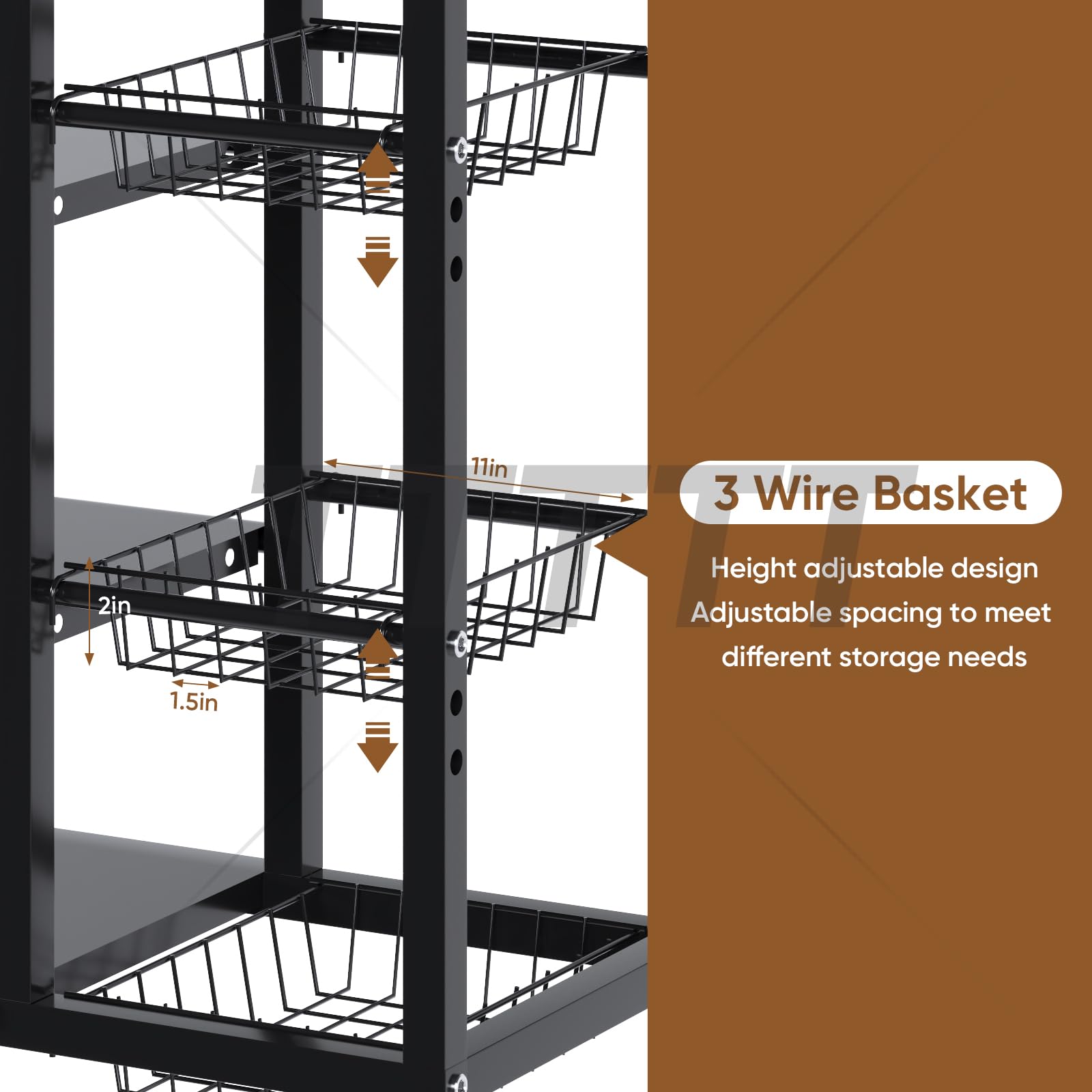 VZONE Storage Shelves, Adjustable 4-Tier Kitchen Organizers and Storage with 4 Wire Baskets, Metal Shelf Rack with Wheels for Kitchen, Pantry, Bathroom, Garage – Ideal for Kitchen Shelves