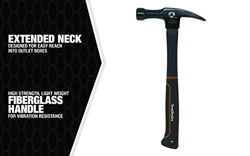 Southwire Bmeh-18 Heavy Duty Romex Electrician's Hammer; Romex Staple Remover; Tether Hole For Safety; 18 oz Head with Smooth Face; Heavy Duty Drop Forged Steel -65116740