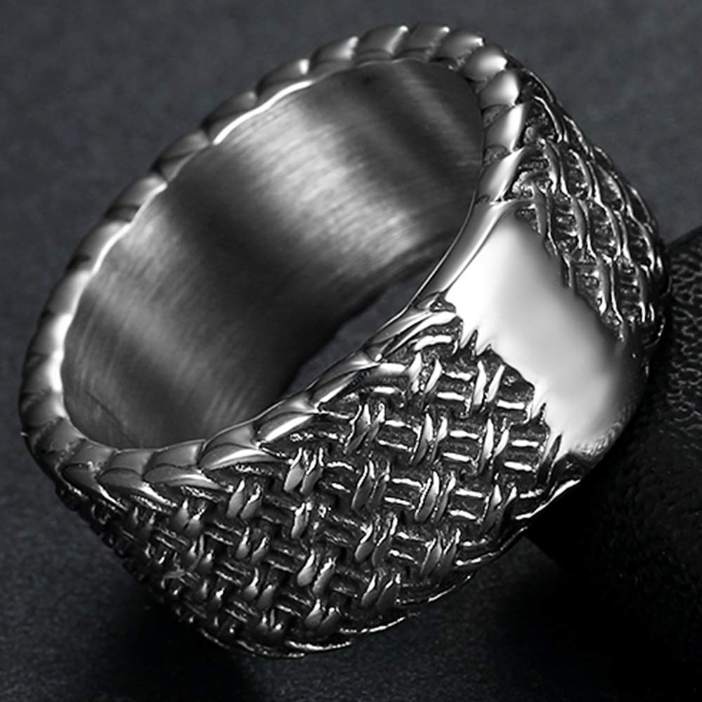 Jude Jewelers 9mm Retro Vintage Antique Style Wedding Band Biker Cocktail Party Ring (Grey, 12)