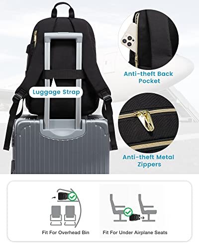 LOVEVOOK Laptop Backpack for Women & Men, 17.3 Inch Anti Theft Travel Backpack with USB Port, Stylish Casual Daypack for College, Large Capacity Teacher Nurse Work Backpack Purse, Black