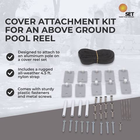 SunSolar Solar Cover Attachment Kit - for Above Ground Pool Reels β Includes 4.5-Feet Nylon Straps, Plastic Cover Fasteners and Screws β Designed to fit an Aluminum Pole on a Solar Cover Reel Set