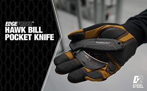 Southwire HBKND2 Edgeforce Hawk Bill Pocket Knife; 2.6" blade; D2 Steel; Stonewash Black Oxide Finish For Corrosion Resistance- Curved Blade For Pull Cuts And Splicing