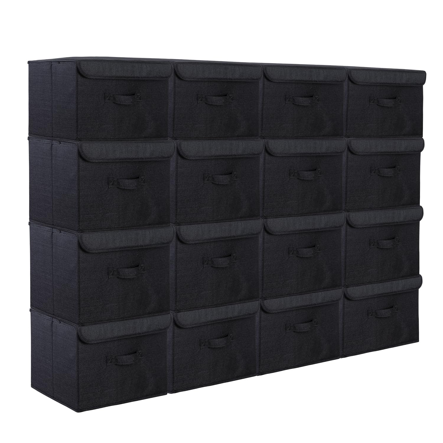SAMORADREA 16 Pack Foldable storage Bins - Fabric Storage Basket Cube W/Handles and Covers for Organizing, Clothes, Bedroom, Living Room, Office, Books, Garage (white/grey, 14x10x10)