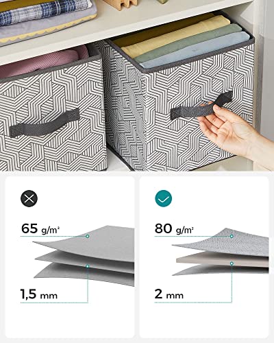 SONGMICS Storage Cubes, Set of 6 Non-Woven Fabric Storage Bins, Cube Drawers for Shelves and Closet Storage, Foldable, for Clothes Toys, Gray with Zigzag Pattern UROB016G01
