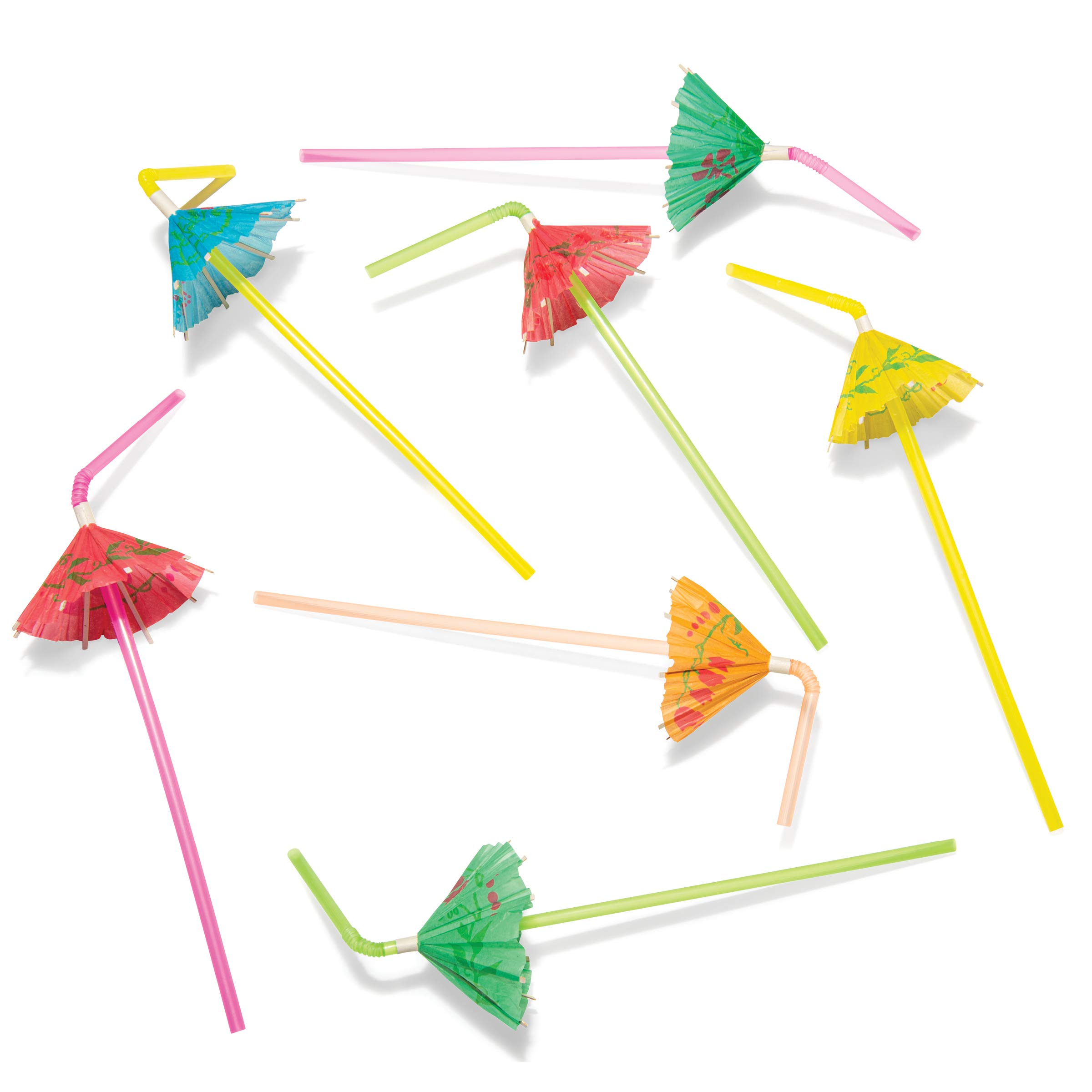 Prextex Umbrella Drinking Straws 200pcs - Flexible Straw, Bendable/Bendy Straws, Colored Long Plastic Straws, Disposable Plastic Straws, Colored Straws, Cocktail Straws, Umbrella Straws, Tumbler Straw