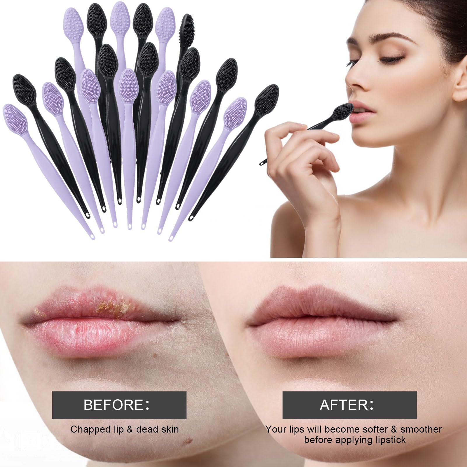 Silicone Lip Scrub Brushes, Beomeen Black Double-Sided Exfoliating Lip Brush Soft Silicone Lip Scrubber Exfoliator Tool Blackhead Remover for Skincare
