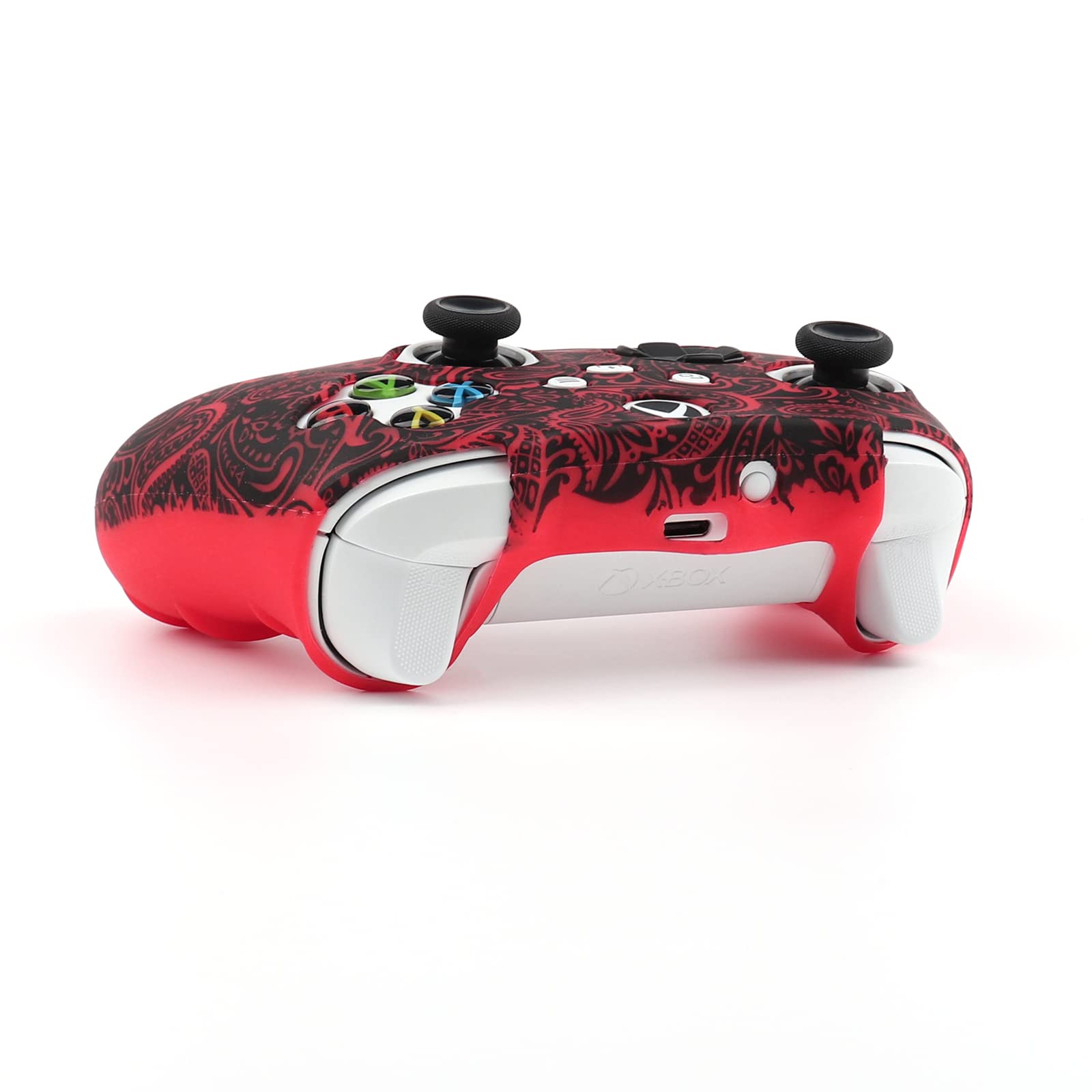 RALAN Water Print Controller Cover Skin Silicone Protector Compatible for Xbox Series S/X Controller (Black Pro Thumb Grip x 8,Cat + Skull Cap Cover Grip x 2)