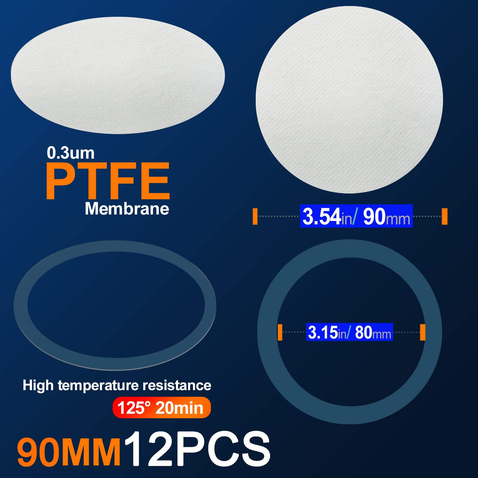 Synthetic Filter Paper Sticker 90 mm 0.3 μm PTFE Filter Disc Strong Adhesive Patch for Buchner Funnel Mushroom Cultivation (12pcs)