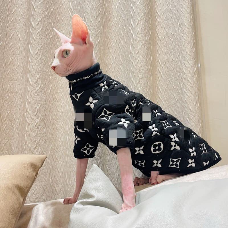 Sphynx Cat Clothes Breathable Pure Cotton Fashion Icon Cat Sweater Kitten Outfit with Sleeves for Sphynx Cornish Rex, Devon Rex, Peterbald (S, Black)