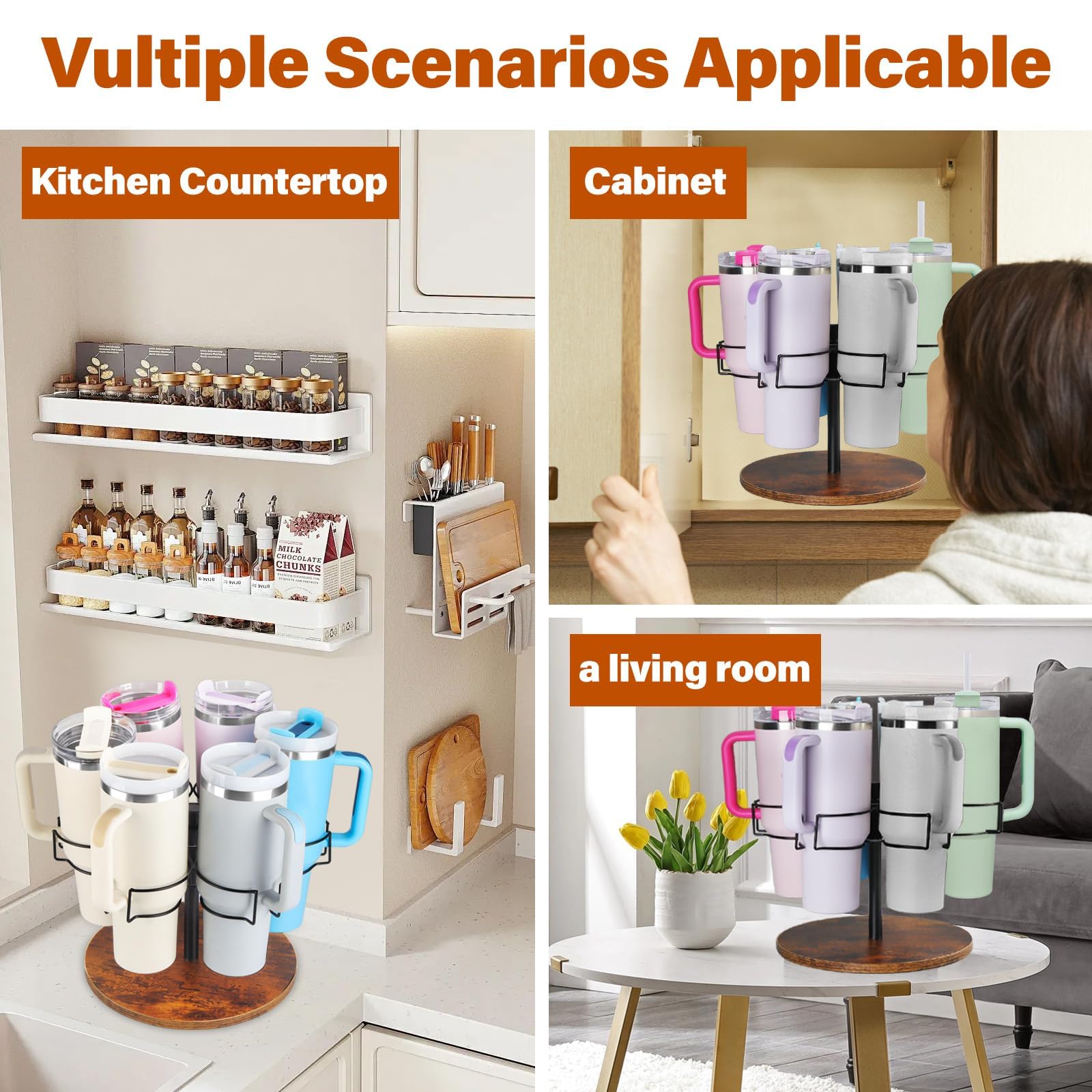 Water Bottle Organizer for Stanley 40 oz Tumbler with Handle, Rotatable Stanley Cup Organizer Holder, Kitchen Organizers and Storage for Stanley Cup 40 oz Stanley Cup Accessories (Black)