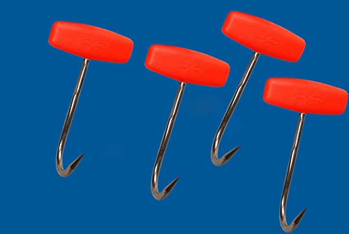 Stainless Steel T Hooks with Orange Hook Plug,T-Handle Meat Boning Hook for Kitchen Butcher Shop Restaurant Tool (4Pcs)