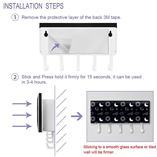 Space Background Mail Holder Organizer and Key Hooks PU Front, Self Adhesive Key Rack with 5 Hooks Perfect for Entryway, Hallway,Bathroom ,Kitchen