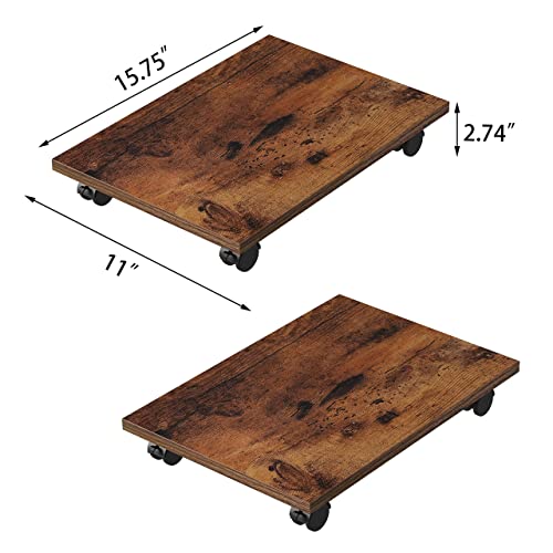 JOIN IRON CPU Stand Computer Tower Stand, Set of 2 Pc Tower Stand, Floor Pc Stand for Under Desk, Wood CPU Holder Stand Cart with Lockable Wheels, for Office, Home(Brown (Set of 2)