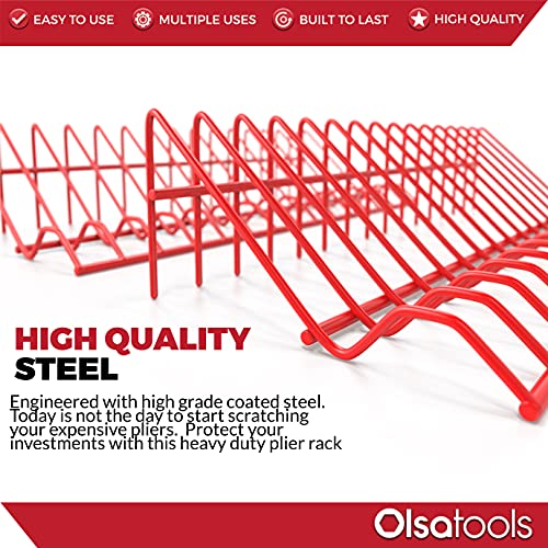Olsa Tools Plier Organizer Rack Pliers Rack for Tool Box Drawer Storage (Red) | 2pc Plier Holder Holds 32 Pliers | Professional Grade