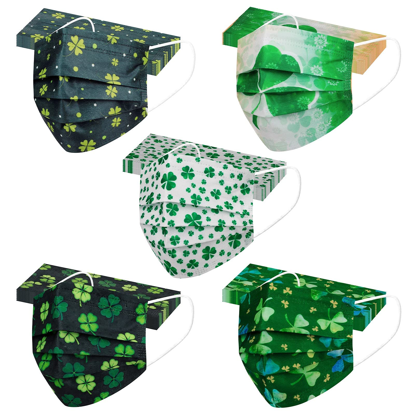 Rvikurc 50PC St.Patrick's Day Masks Disposable for Adult,3 Ply Facemasks with Green Shamrocks Gnome Designs,Holiday Facemask Outdoor