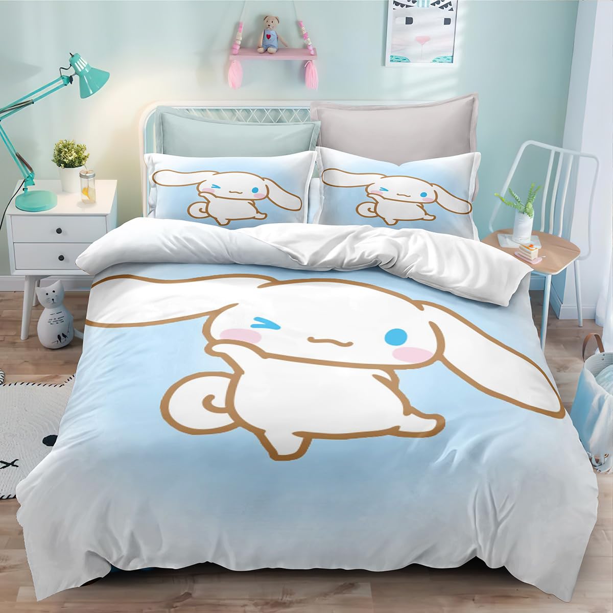 SMALLRU Cinnamoroll 3D Printed Bedding Set,Boys and Girls for Duvet Cover Set,(No Comforter) Soft Comforter Cover with Zipper Quilt Cover & Pillowcaseswith Zipper Closure Microfiber