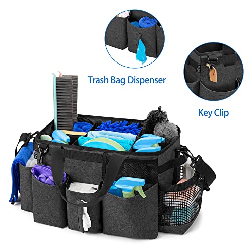 LoDrid Wearable Cleaning Caddy Bag with 4 Foldable Dividers, Cleaning Supply Tote for Cleaning Supplies, Cleaning Organizer with Shoulder Strap and Side Handles for Cleaners & Housekeepers, Black