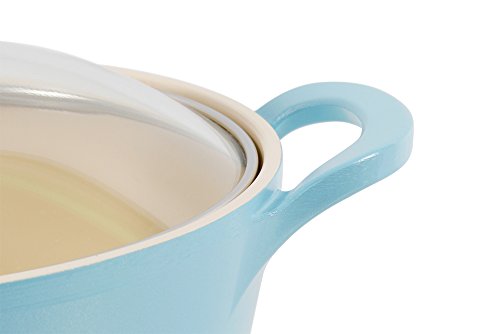 Neoflam Retro 2qt Non-Stick Ceramic Coated Low Stockpot with Integrated Steam Vent Glass Lid, Silicone Hot Handle Holder Included, Saute Pot, Casserole, Dutch Oven, Cookware for Pasta, Stew, Mint Blue