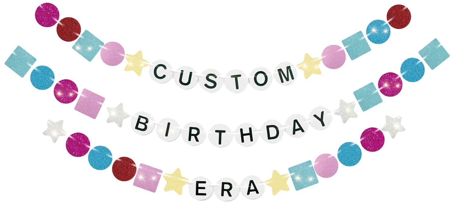 Slitunk Birthday Decorations, 173 PCS Birthday Banner, DIY Friendship Bracelet Birthday Banner, Glitter Era Tour Birthday Party Decorations for Music Theme