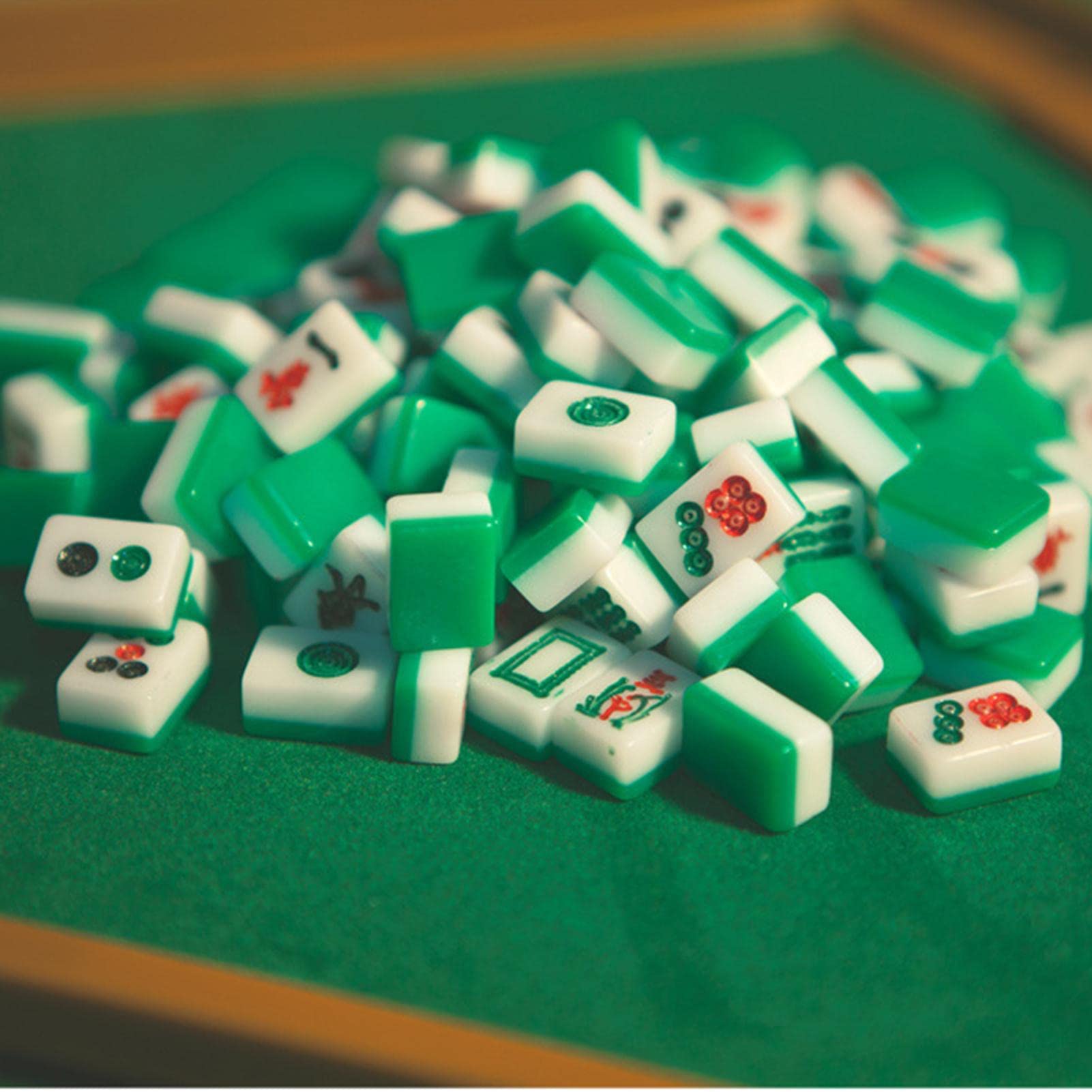 pologmase Portable Mahjong Set, Home Mahjong Board Game Sets, Portable Elaborately Crafted Mahjong with Foldable Table, Ruler for Travel Home Party