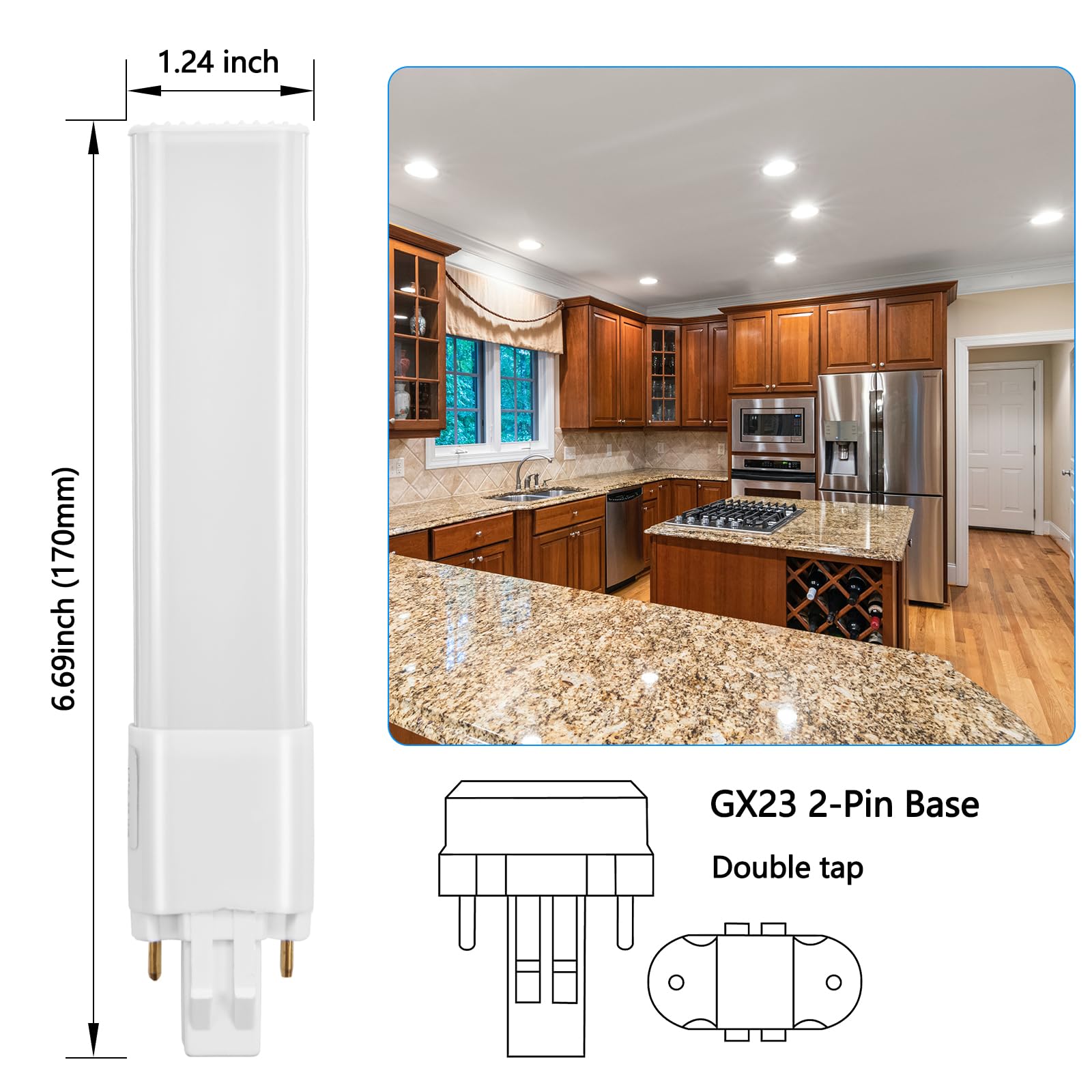 HengBO GX23 LED Bulb, 6W PL Horizontal Lamp, 13W CFL Bulb Equivalent, 180° Beam Angle, 6000K Daylight Recessed Down Light Bulb (Remove/Bypass The Ballast) – 2 Pack