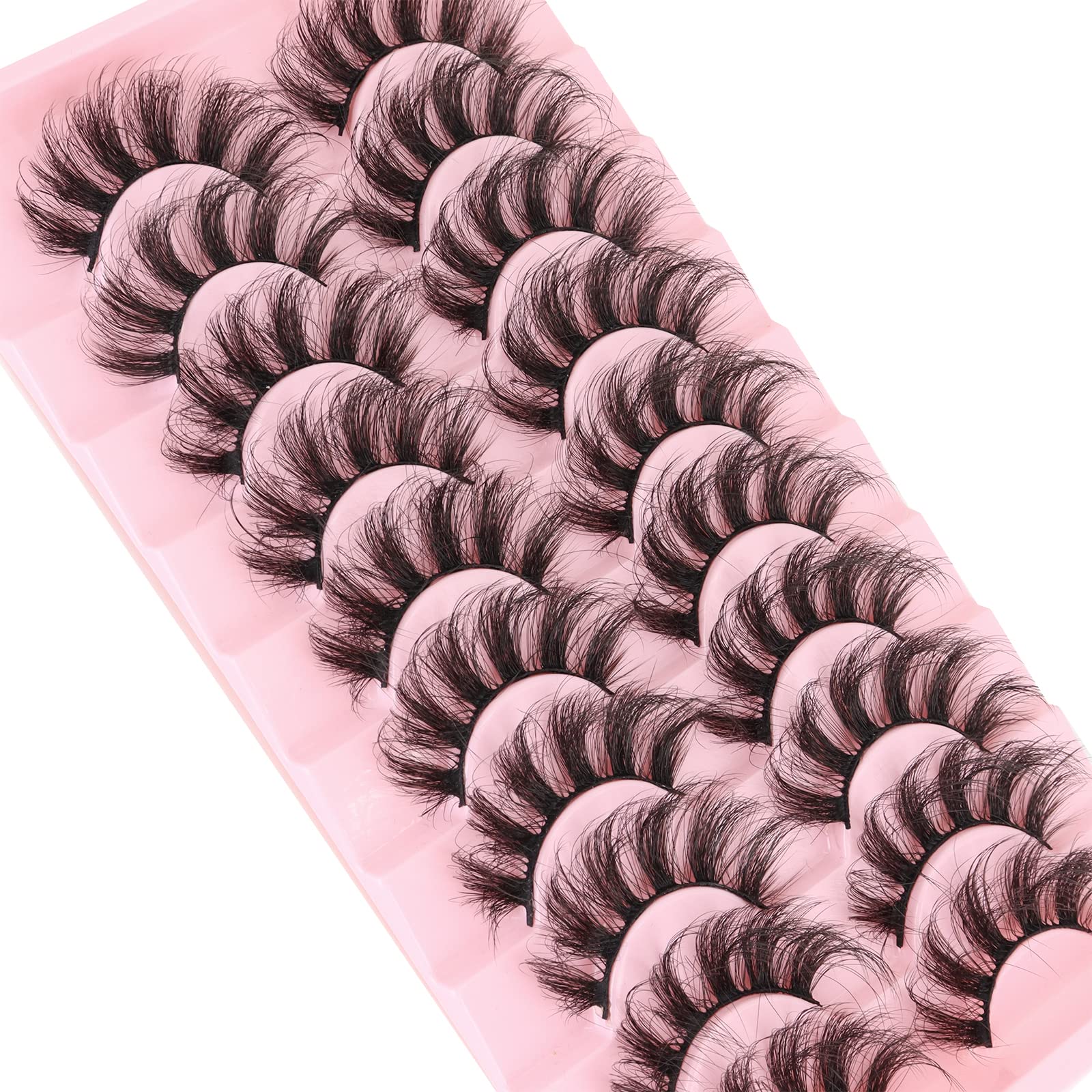 MilyBest Lashes False Eyelashes 10 Pairs Fluffy Cat Eye Faux Mink Lashes PestaƱas Postizas D Curl Volume Fake Lashes Wispy Natural Look Eye Lashes Strip Sets Pack