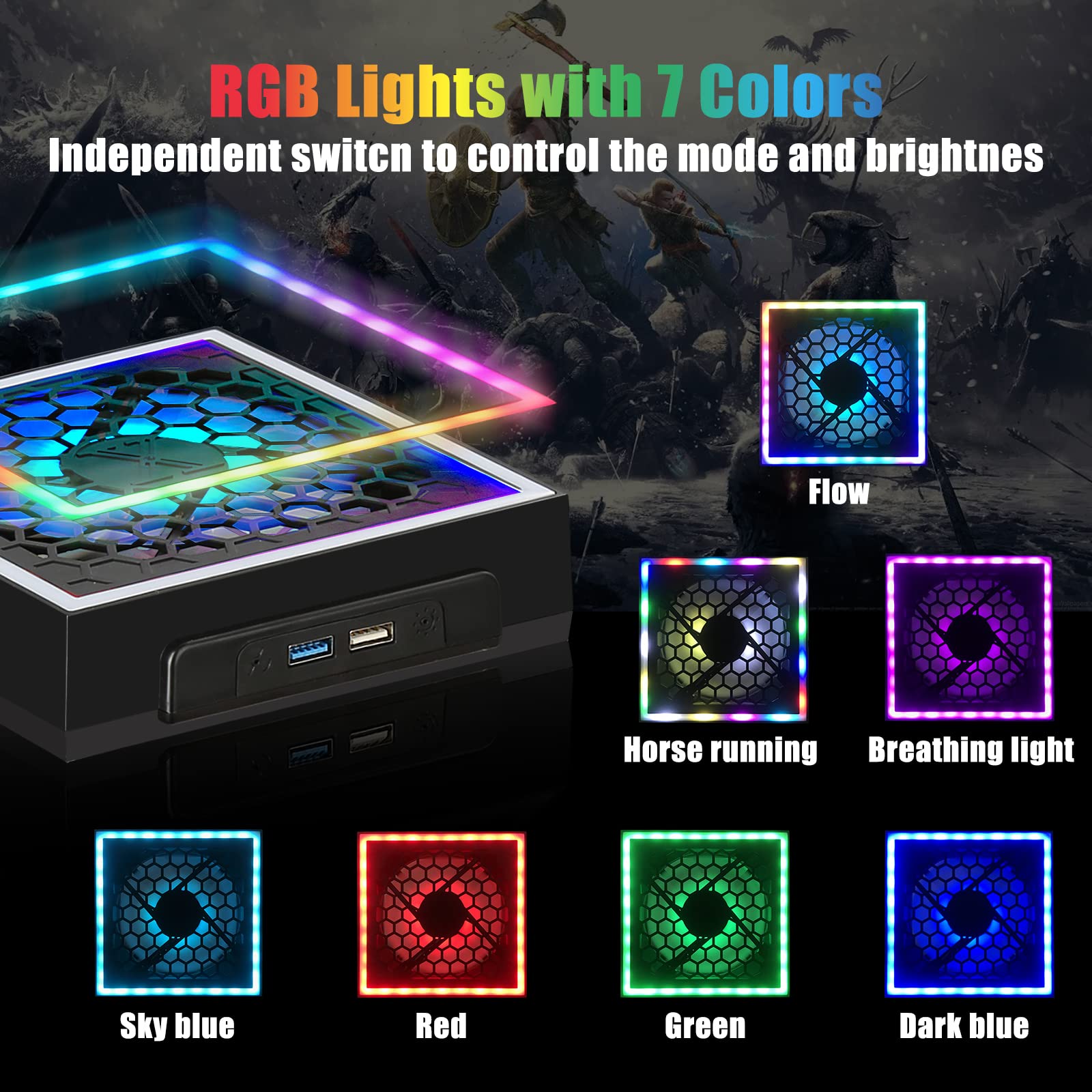 Raryars Cooling Fan for Xbox Series X with RGB and Upgraded 5 Inches Big Fan Low Noise Top Fan Adjustable Speed Cooler Fan System Extra 2 USB Port & Touch Switch