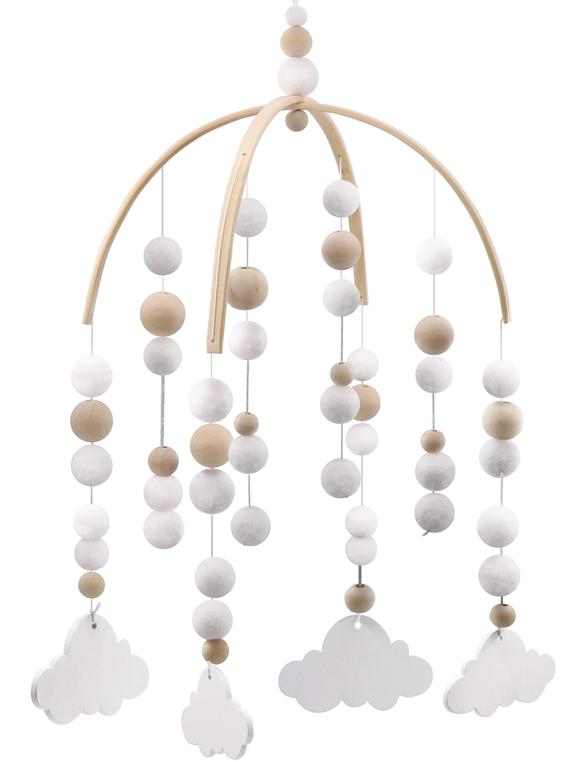 SUPICKET Home Decoration Lovely Wooden Bead Mobiles Bed Felt Baby Ceiling Accessories (White Ball Cloud)