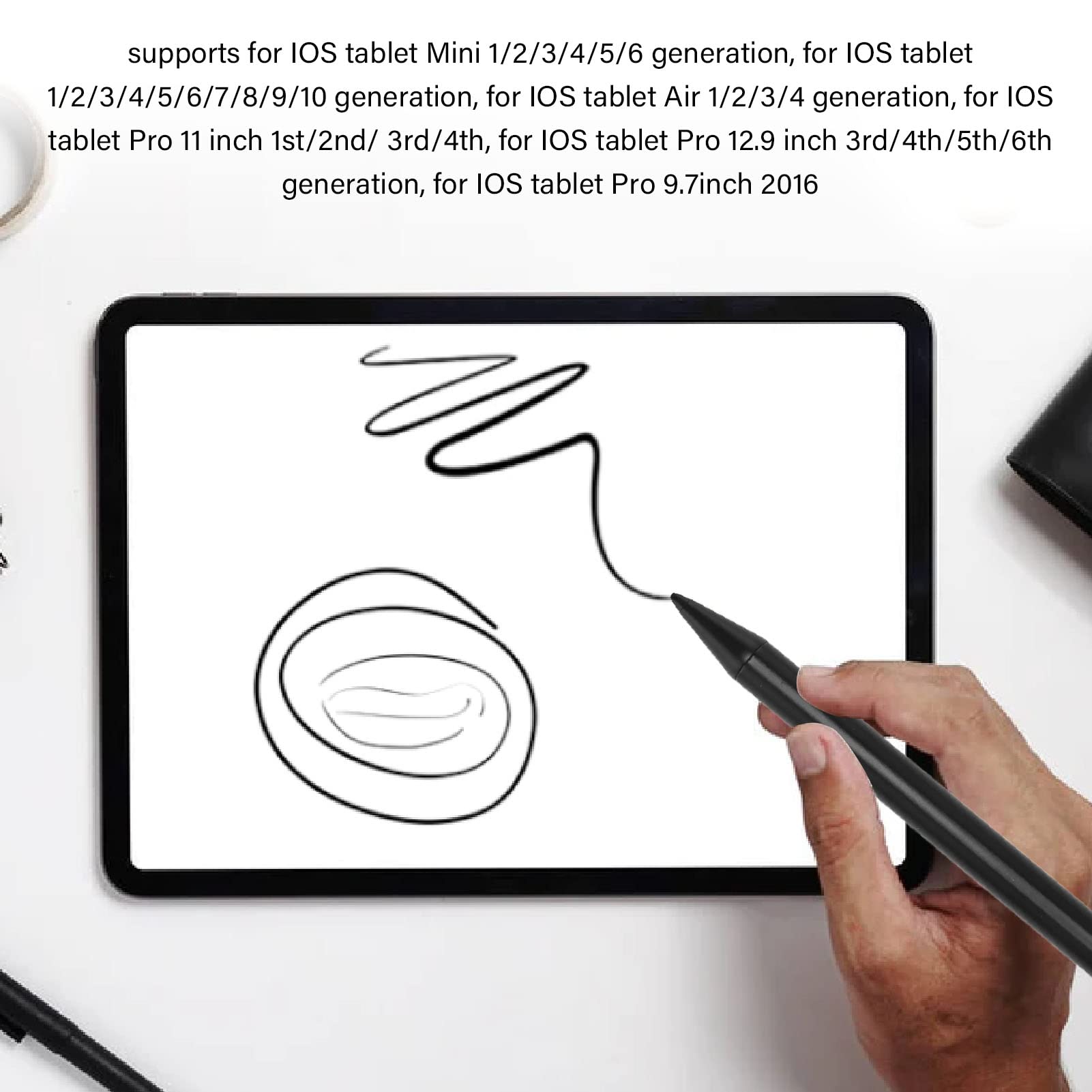 Stylus Pen Tilt Angle Sensor Glossy Writing High Accuracy Magnetism Tablet Stylus Palm Rejection with LED Display for Students for Pro 11 Inch (Black)