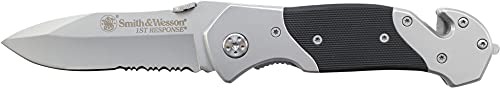 Smith & Wesson SWFRS 8in High Carbon S.S. Folding Knife with 3.3in Drop Point Serrated Blade and S.S. with G-10 Inlay Handle for Outdoor, Tactical, Survival and EDC