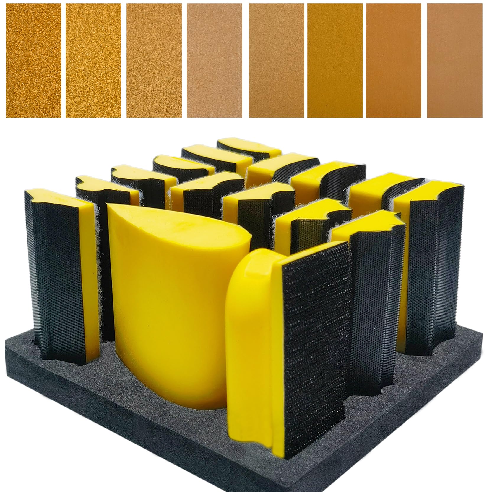 Total 56 PCS Hand Sanding Block Set- 16 PCS Contoured Profile Sander Block + 40 Sheet Sandpaper Kit - Interchangeable Assorted Convex & Concave Shapes for Moldings,Woodworking, Auto Paint and Crafts