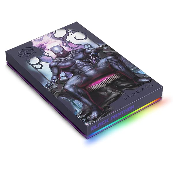 Seagate Black Panther King of Wakanda SE FireCuda External HDD - USB 3.2, Customizable RGB LED Magenta, Works with PC, Mac, Playstation, and Xbox, 1-yr Rescue Services (STLX2000400)