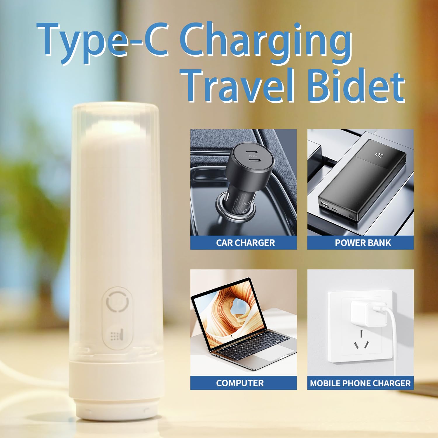 Travel Bidet Bottle, Portable Bidet Sprayer, Handheld Bidet Electric Bidet Rechargeable, Level 3 Mode for Personal Cleaning, Indispensable for Postpartum | Infant | Hemmoroid Care White