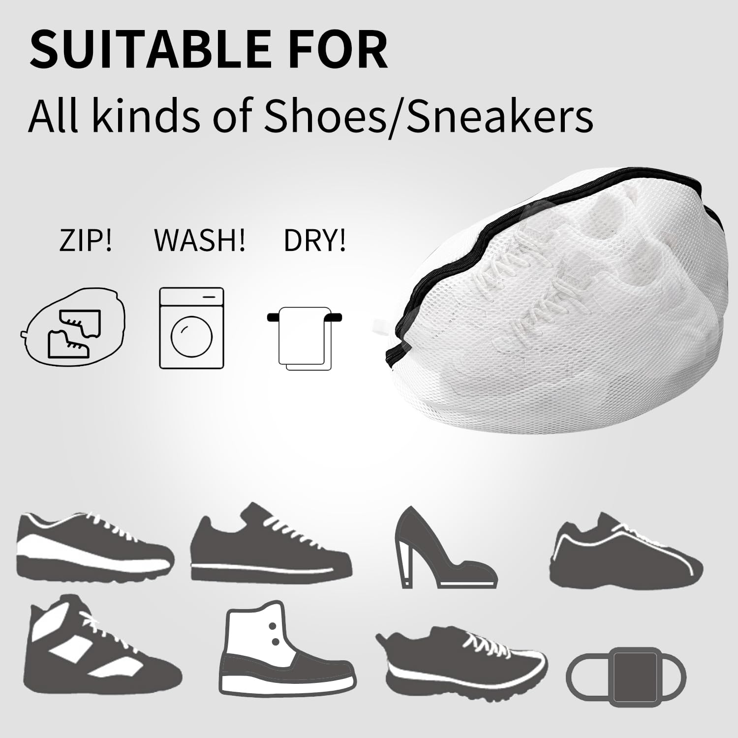 Sneaker Dryering & Washing Machine Bag, Dryer for Shoes, Clothing & Laundry - Elastic Strap Adjuster for Most Dryers Machines Door in Laundry Room, Easy Installation (Style 2)