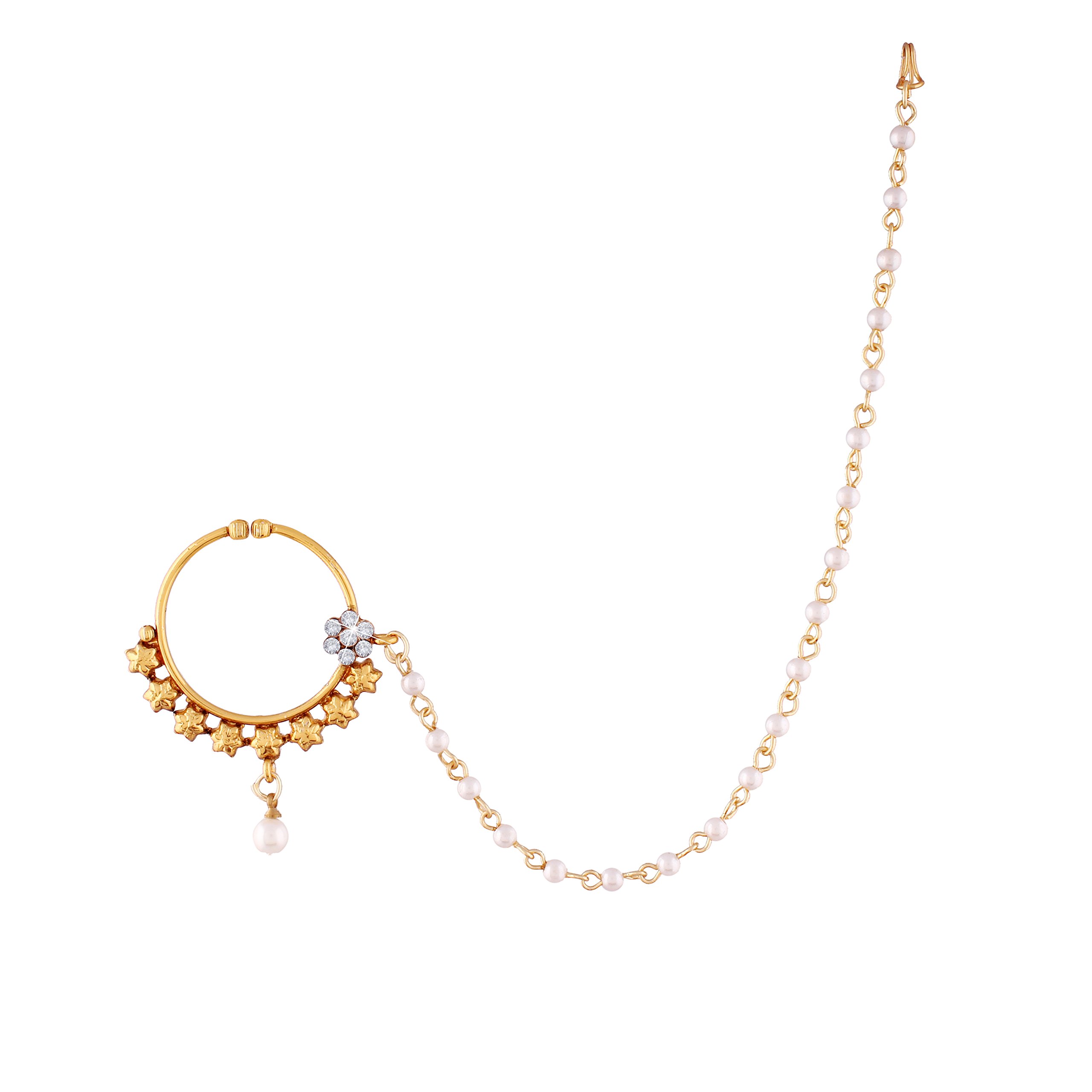 I Jewels Indian Bollywood No Piercing Ethnic Party Wear Nose Ring with Chain for Women (NL09)