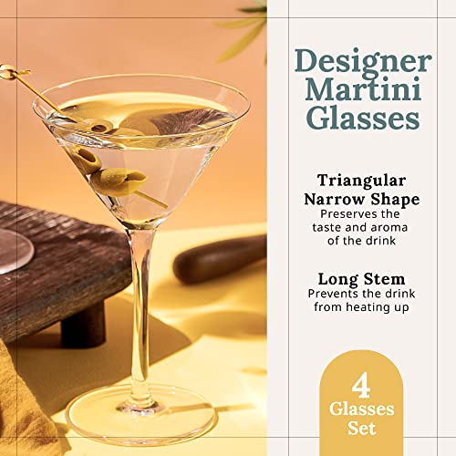 Martini Glasses Set of 4 β Hand Blown Crystal Martini Glasses with Stem β 8oz Elegant Cocktail Glasses for Hosting Parties β Give a Fancy Martini Set Gift