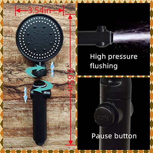 Perfectyihui 7 Functions High Pressure Handheld Shower Head with Extra Long 6.5 ft Flexible and Sturdy Stainless Steel Hose and Adjustable Brass Swivel Ball Joint Bracket (matte black)