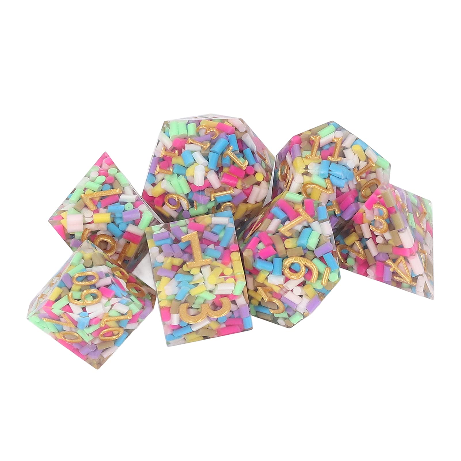 Resin Polyhedral Dice, Clear Number Resin Dice Set Long Lasting 7pcs for Role Playing Games