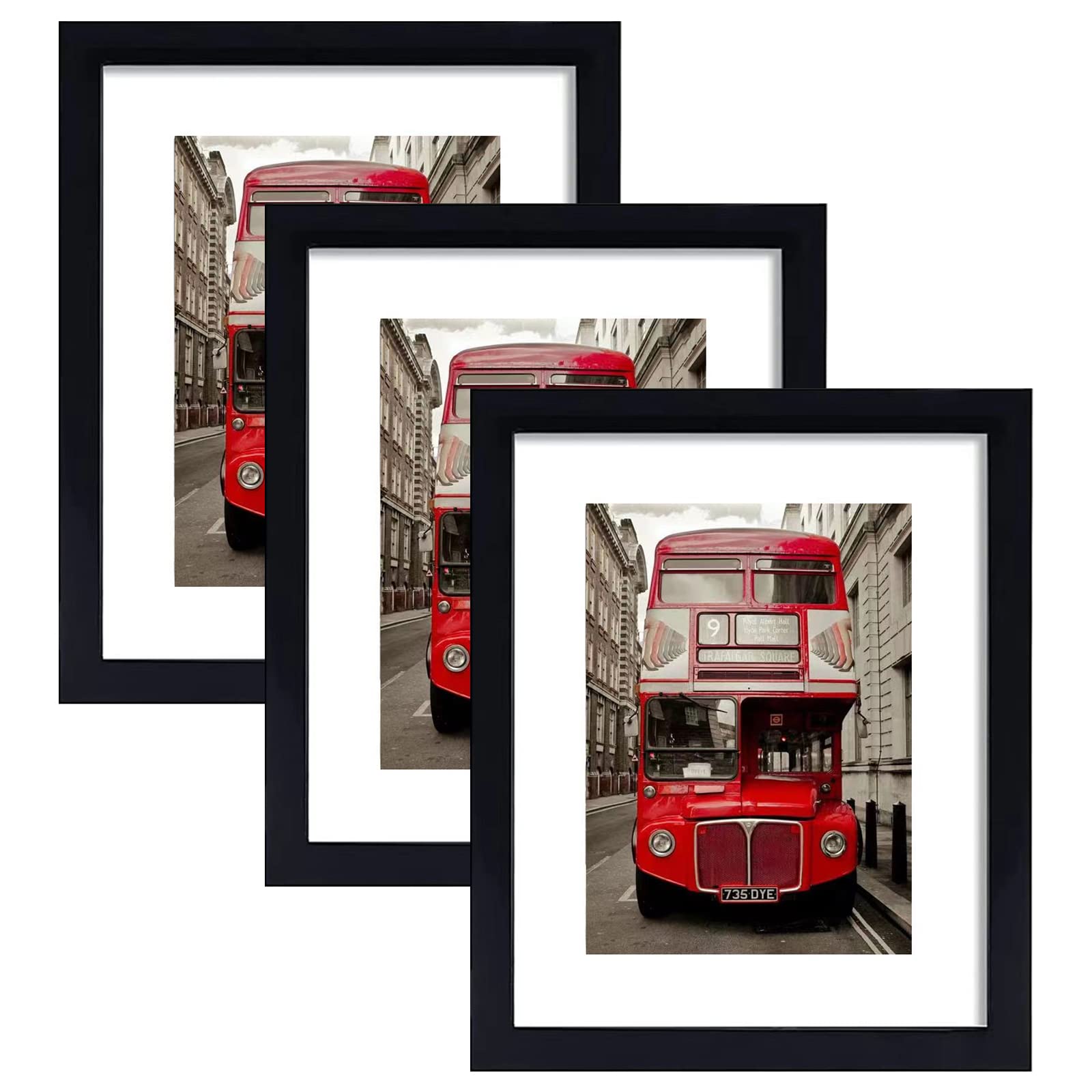 HEGATY 8x10 Picture Frame Set of 3, Display Pictures 5x7 with Mat or 8x10 Without Mat for Wall Mounting or Table Top Display,Gold