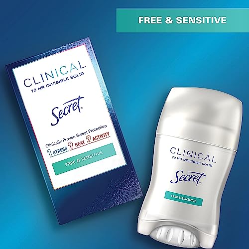 Secret Clinical Strength Invisible Solid Gel Antiperspirant and Deodorant for Women, Free & Sensitive, 1.6 oz (Pack of 3), Unscented